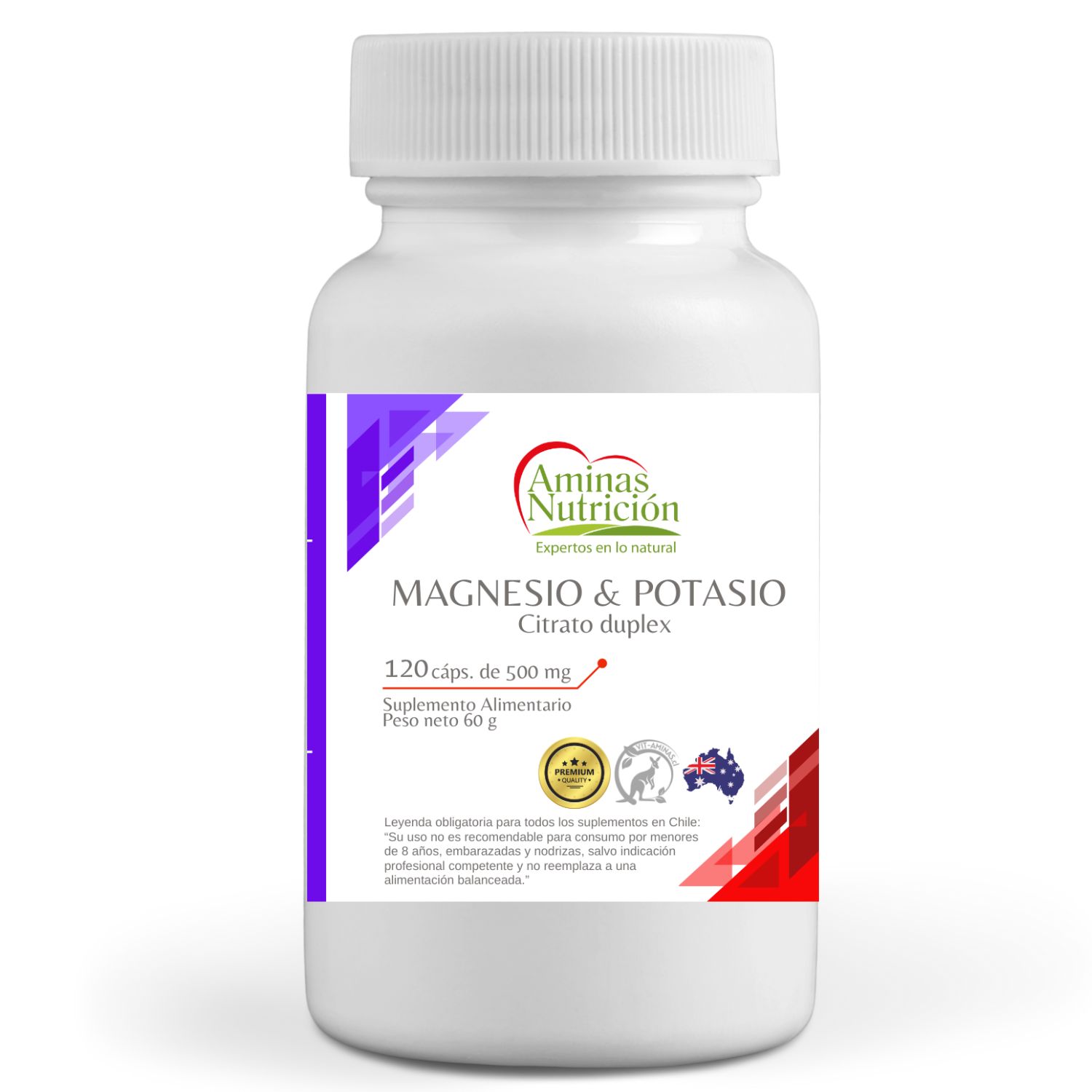 MAGNESIO + POTASIO CITRATO 120 cápsulas de 500 mg | Lider